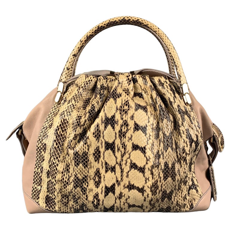 NINA RICCI Beige Brown Mixed Leathers Calfskin Satchel Handbag For Sale ...