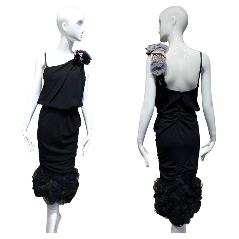 Nina Ricci Black Cocktail Dress with Rosette For Sale at 1stDibs
