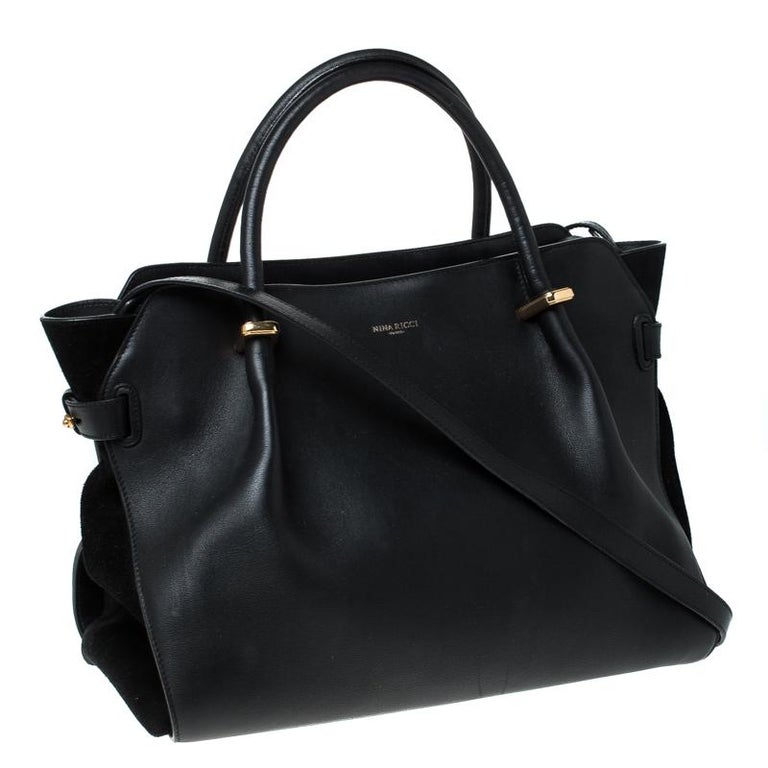Nina Ricci Black Leather and Suede Medium Marche Tote For Sale at 1stDibs
