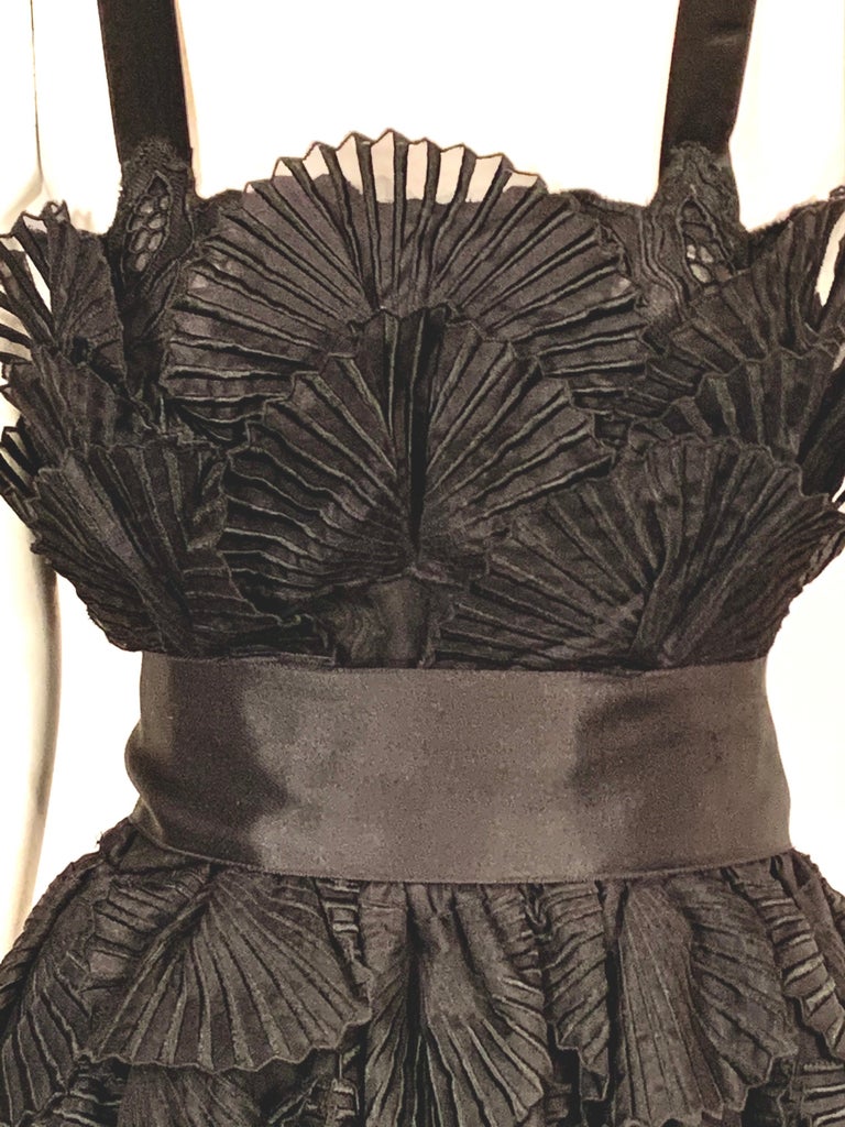 Nina Ricci Black Silk Evening Dress with Embroidered Organza Petals ...