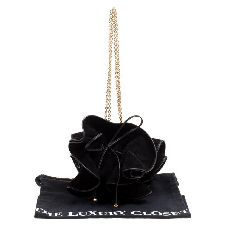 Nina Ricci Black Suede Mini Lily Ruched Ruffle Chain Shoulder Bag For ...