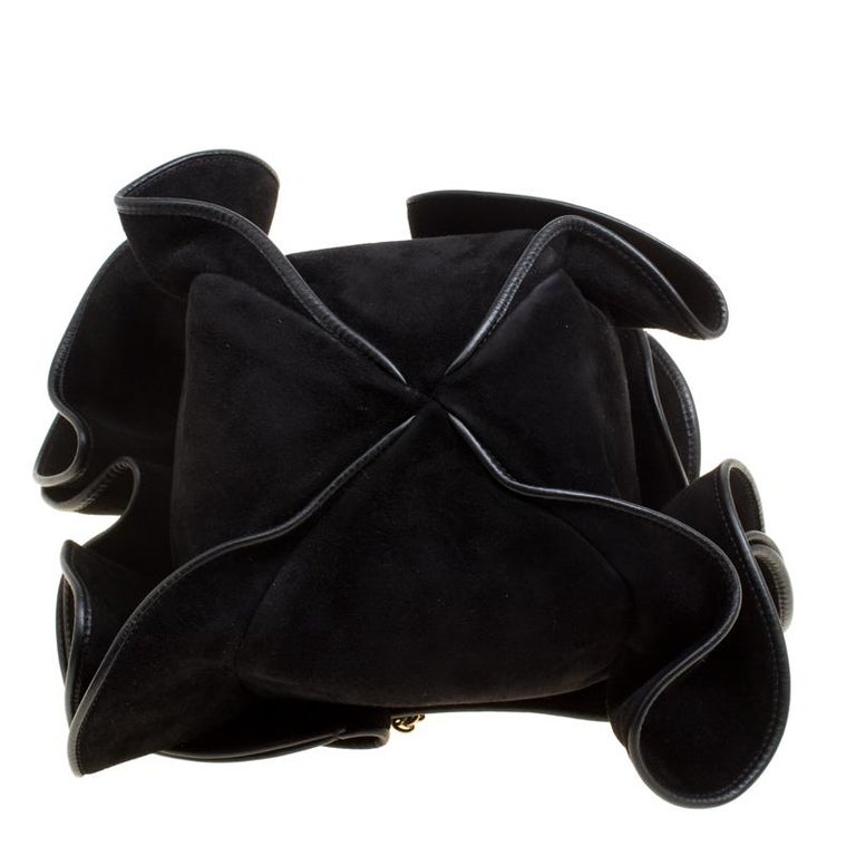 Nina Ricci Black Suede Mini Lily Ruched Ruffle Chain Shoulder Bag For ...
