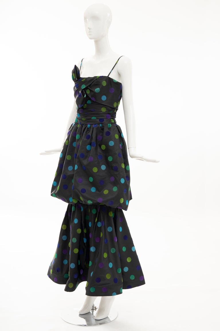 Nina Ricci Black Taffeta Velveteen Polka Dots Evening Dress, Circa ...