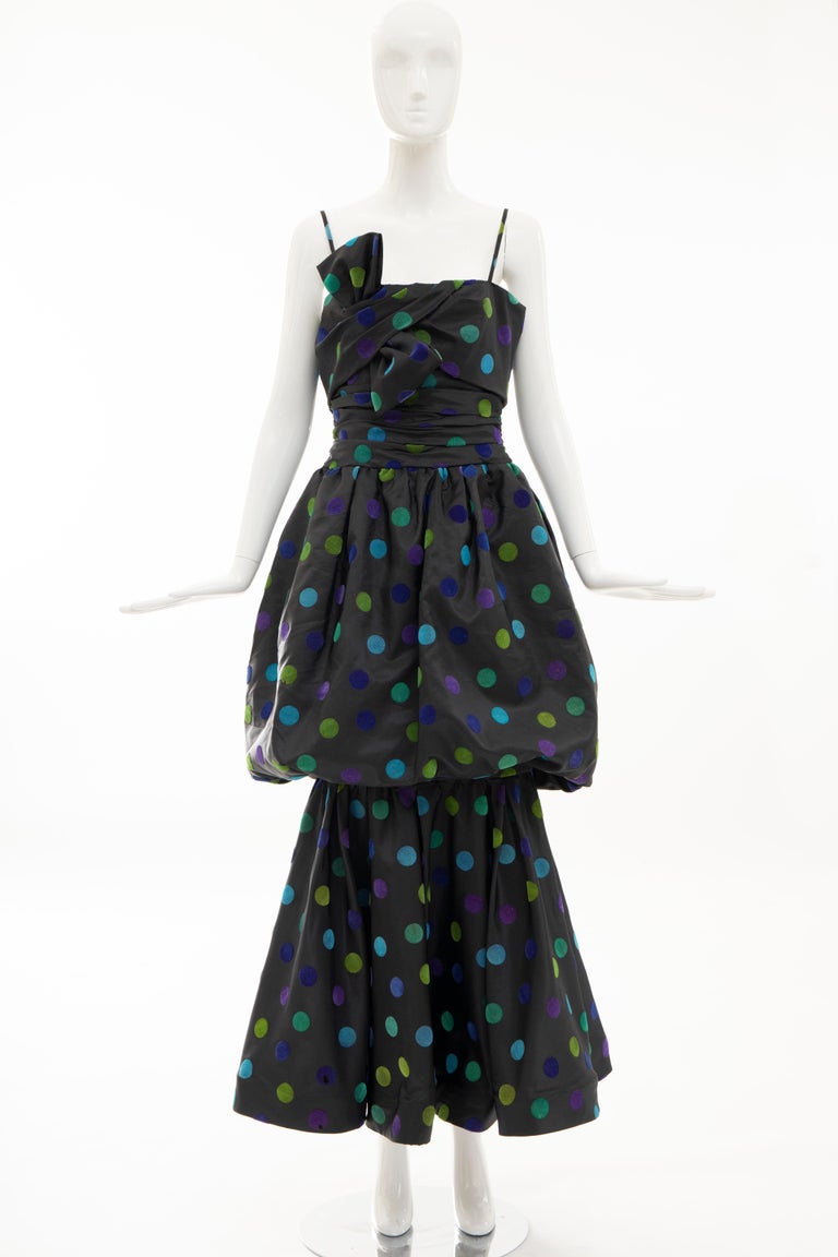 Nina Ricci Black Taffeta Velveteen Polka Dots Evening Dress, Circa ...