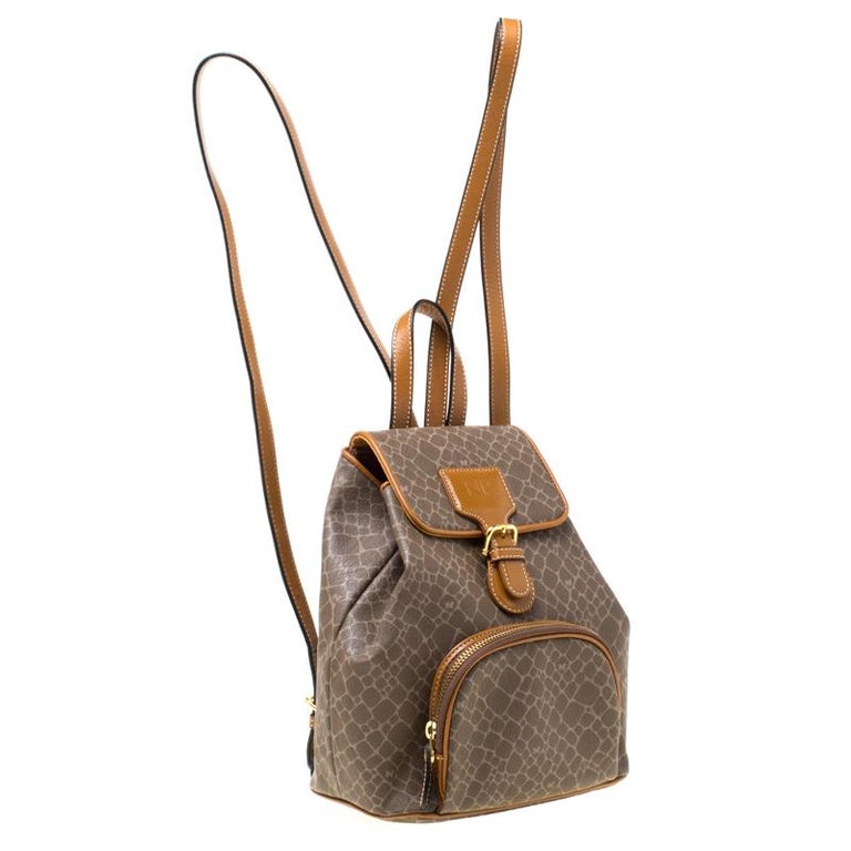 Nina Ricci Brown Print Coated Canvas and Leather Flap Backpack For Sale ...