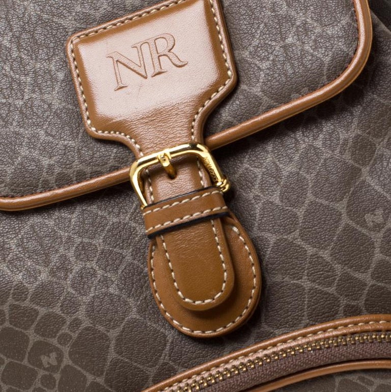 Nina Ricci Brown Print Coated Canvas and Leather Flap Backpack For Sale ...