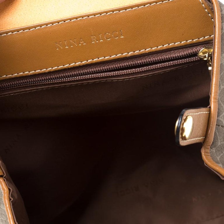 Nina Ricci Brown Print Coated Canvas and Leather Flap Backpack For Sale ...