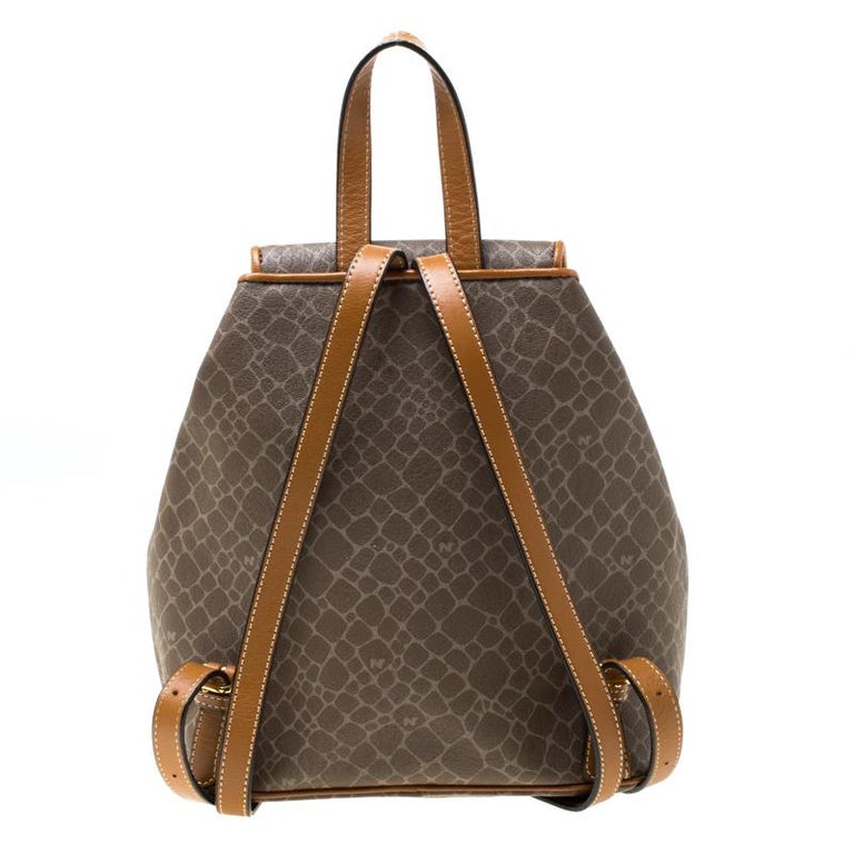Nina Ricci Brown Print Coated Canvas and Leather Flap Backpack For Sale ...
