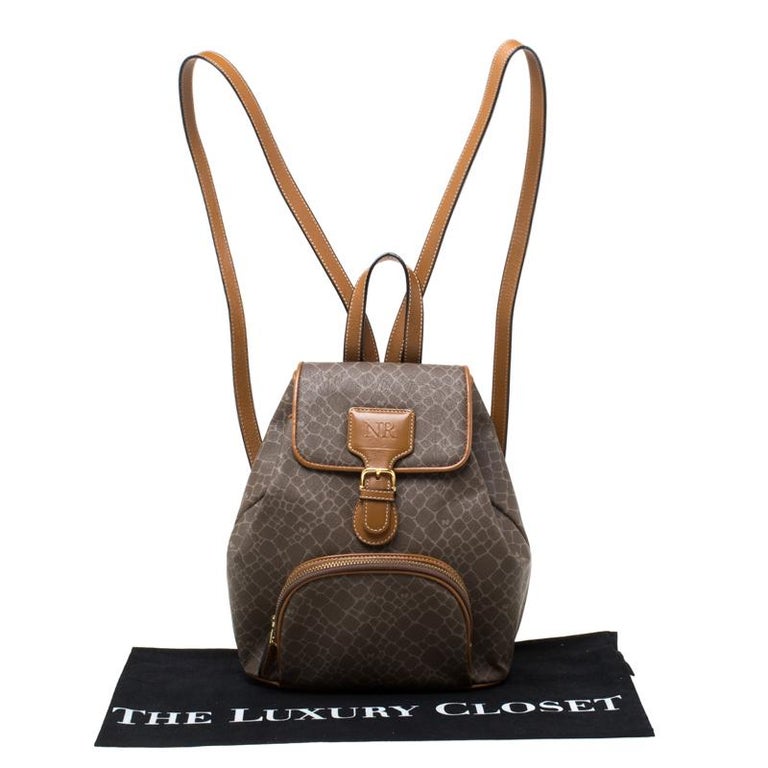 Nina Ricci Brown Print Coated Canvas and Leather Flap Backpack For Sale ...