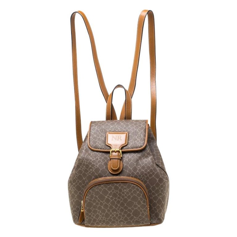Nina Ricci Brown Print Coated Canvas and Leather Flap Backpack For Sale ...