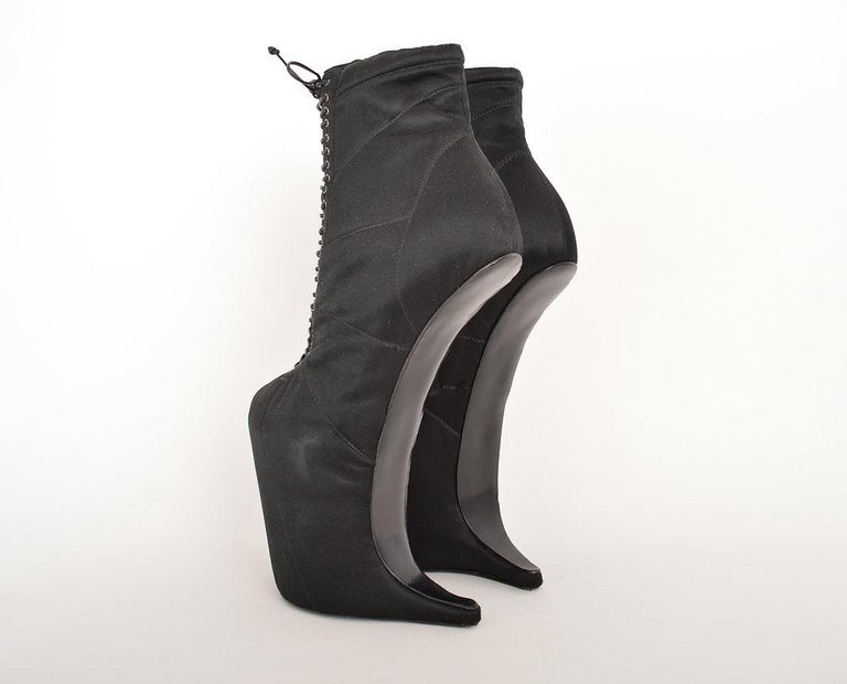 Nina Ricci Fw/2009 Runway Black Satin Platform Heel-Less Boots For Sale ...