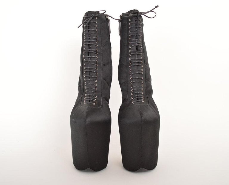 Nina Ricci Fw/2009 Runway Black Satin Platform Heel-Less Boots For Sale ...