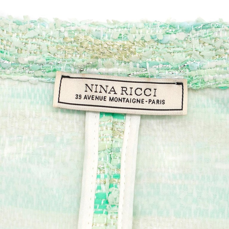 Nina Ricci Green Wool Tweed Jacket - Size US 8 For Sale at 1stDibs