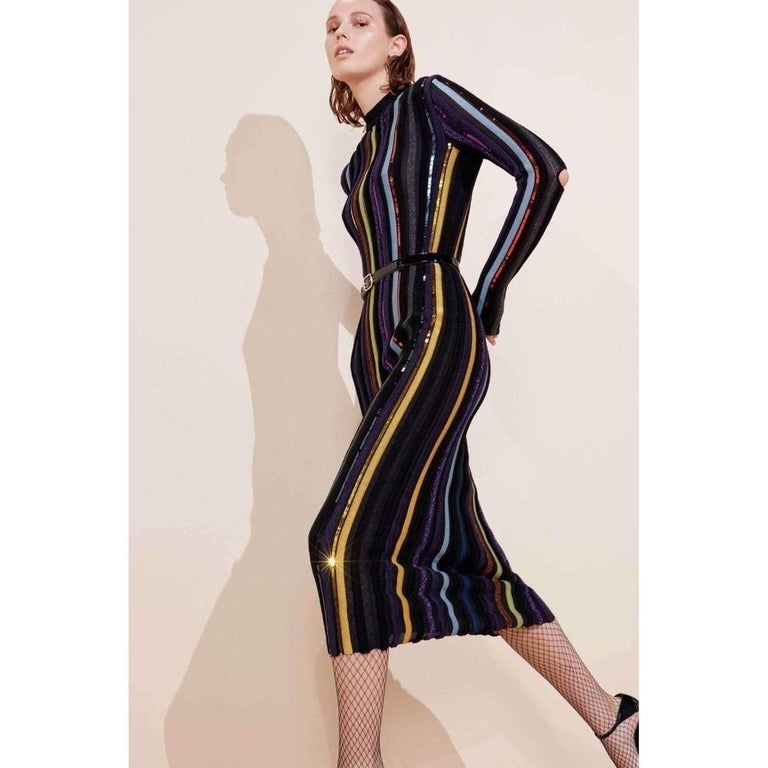 NINA RICCI Long Sleeve Sequin Embellished Knit Bayadere Dress SMALL For ...