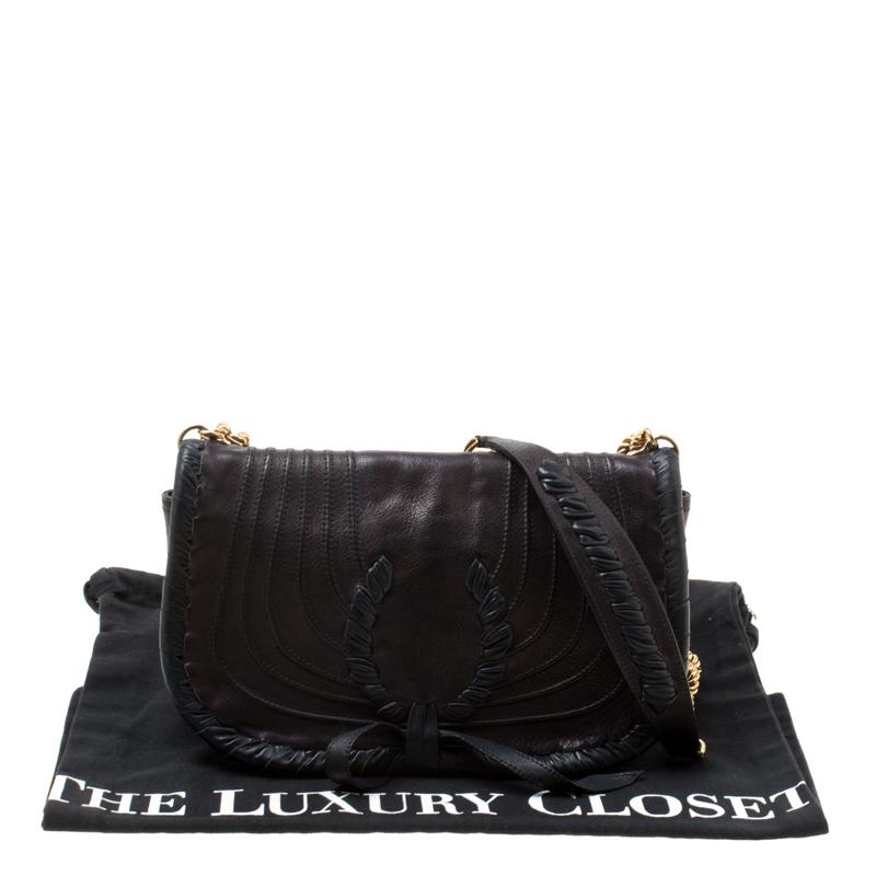 Nina Ricci Metallic Black Leather Flap Shoulder Bag at 1stDibs