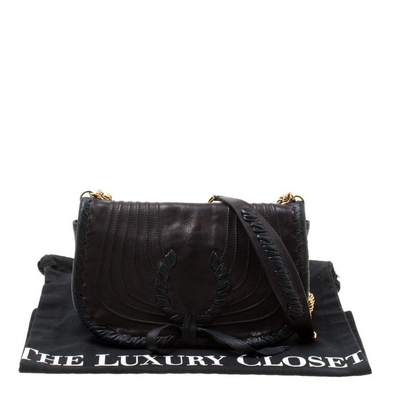Nina Ricci Metallic Black Leather Flap Shoulder Bag at 1stdibs