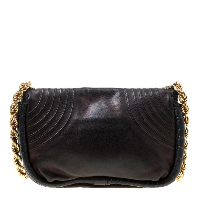 Nina Ricci Metallic Black Leather Flap Shoulder Bag at 1stDibs