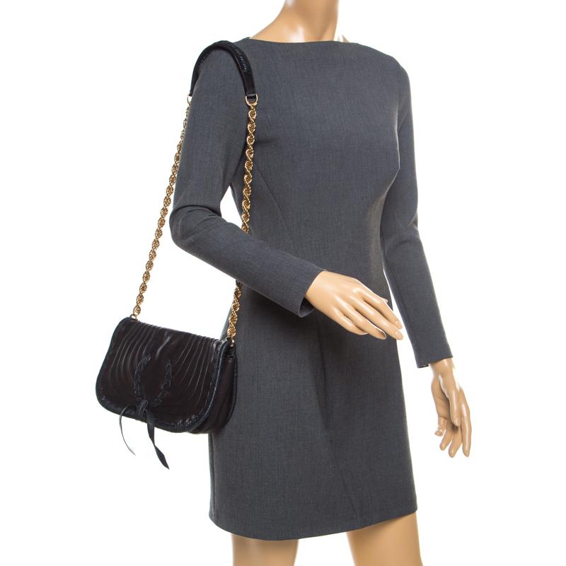 Nina Ricci Metallic Black Leather Flap Shoulder Bag at 1stDibs