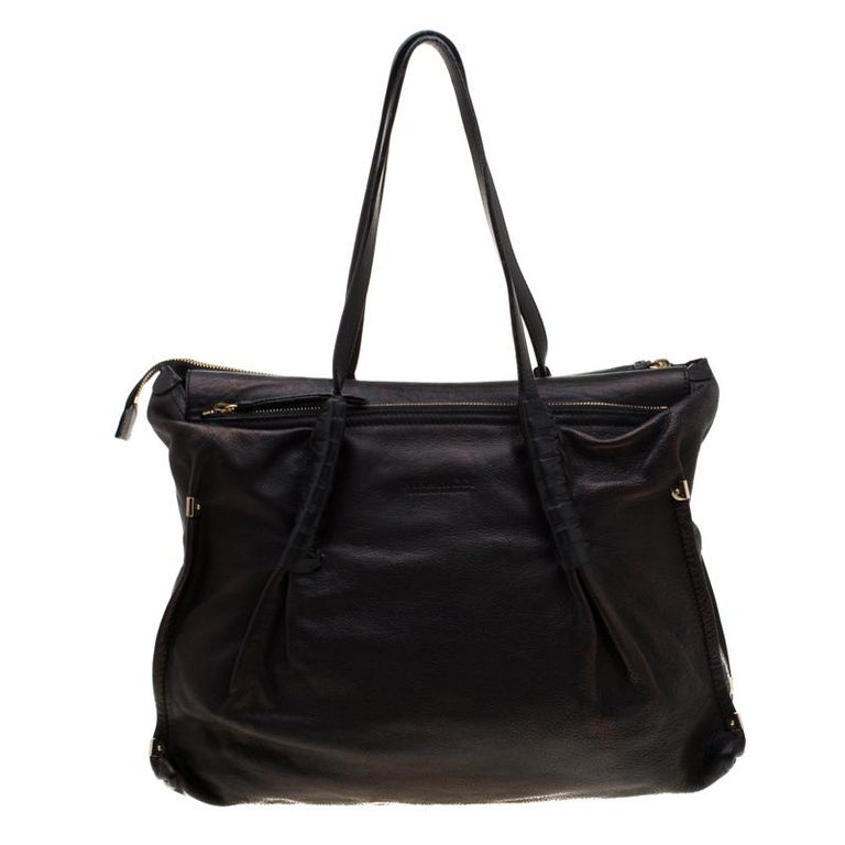 Nina Ricci Metallic Black Leather Ondine Zip Tote at 1stDibs