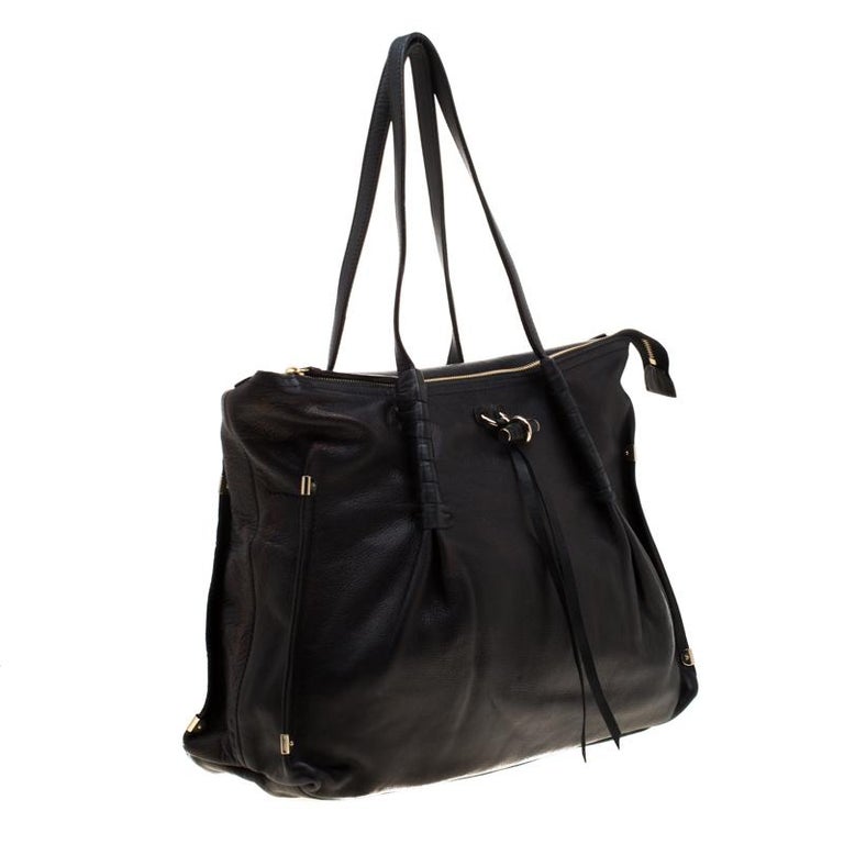Nina Ricci Metallic Black Leather Ondine Zip Tote at 1stDibs
