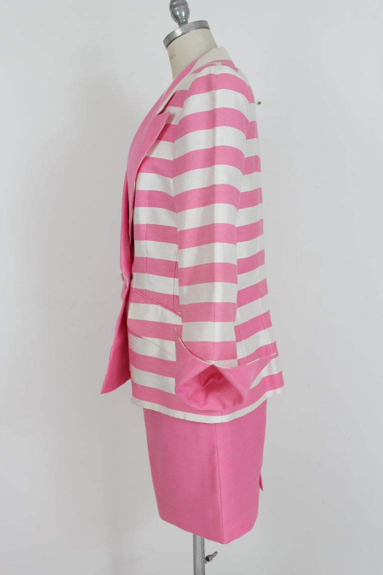 Nina Ricci Pink White Silk Pinstripe Evening Cocktail Skirt Suit and ...