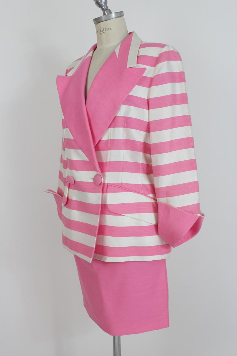 Nina Ricci Pink White Silk Pinstripe Evening Cocktail Skirt Suit and ...