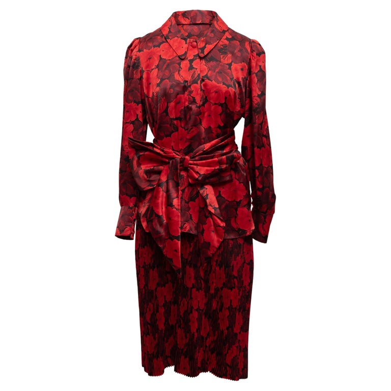 Nina Ricci Red and Black Floral Print Silk Dress at 1stDibs