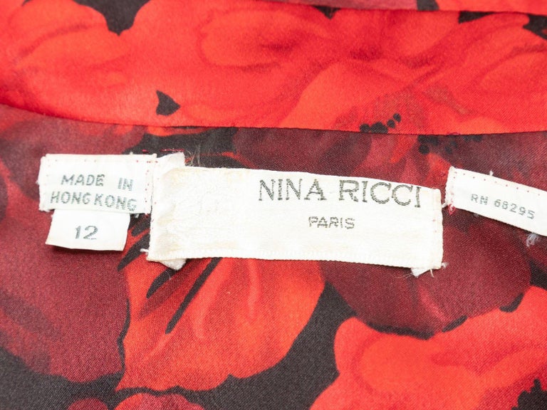 Nina Ricci Red and Black Rose Print Maxi Dress For Sale at 1stDibs