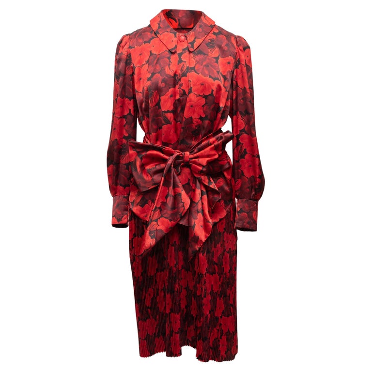Nina Ricci Red and Black Rose Print Maxi Dress For Sale at 1stDibs
