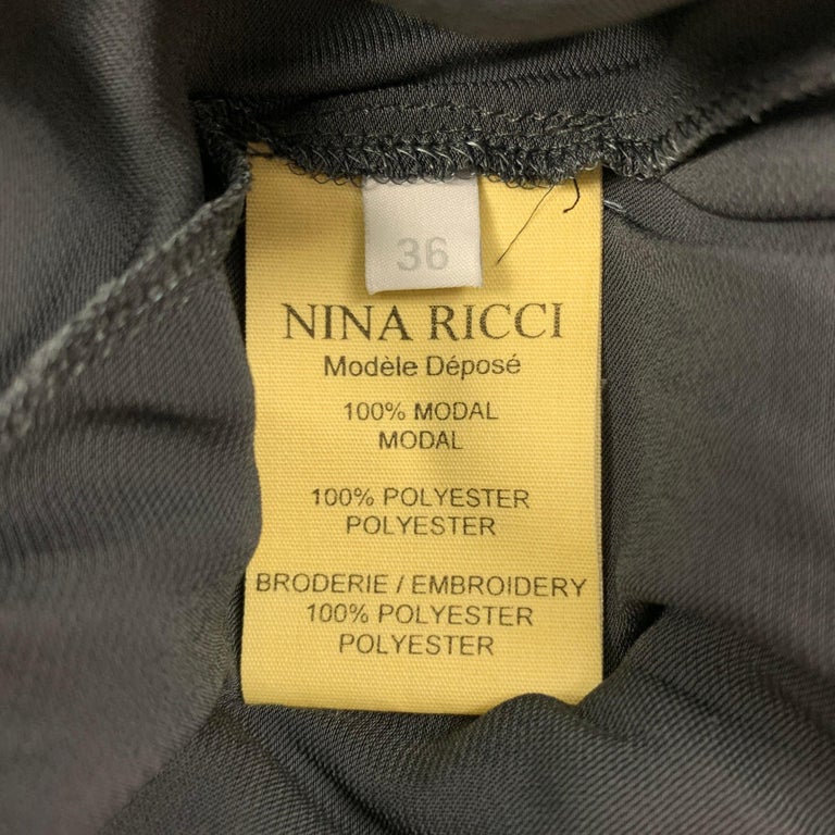 NINA RICCI Size 4 Grey Black Modal Mixed Fabrics Dolman Sleeve Dress ...