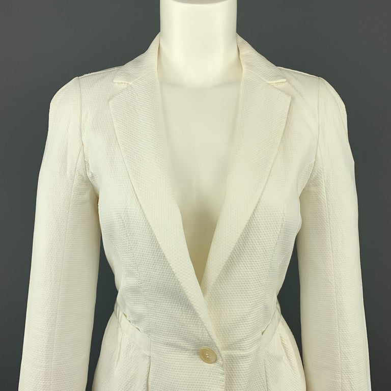 NINA RICCI Size 4 White Textured Cotton Blend Ribbon Waist Blazer at ...