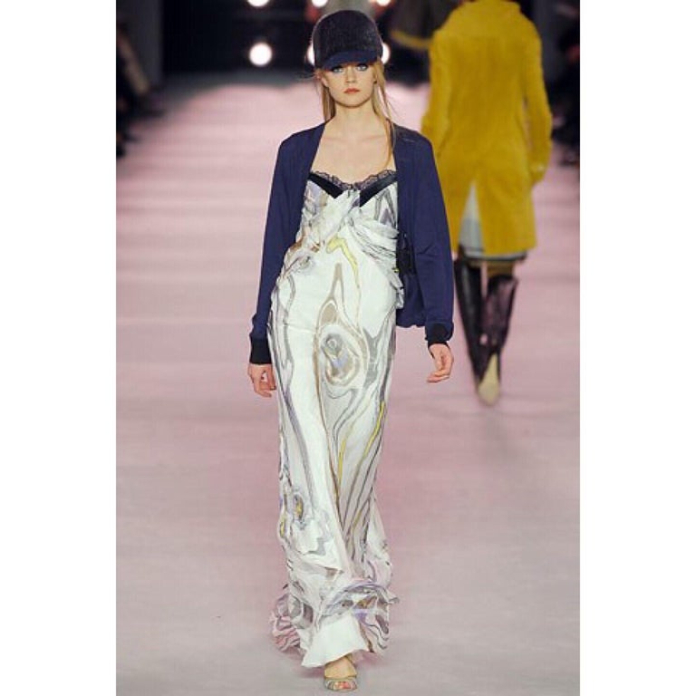 Nina Ricci Sleeveless Swirl print Silk maxi Dress For Sale at 1stDibs