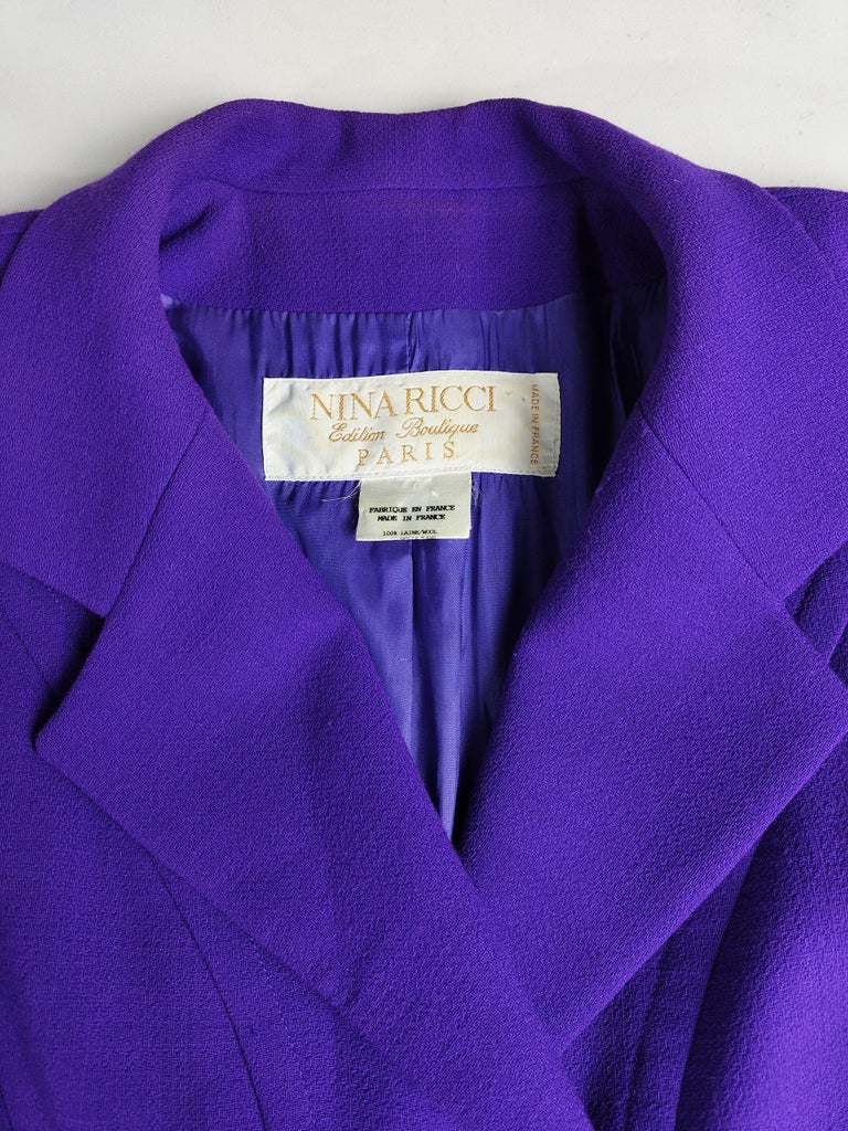 Nina Ricci Vintage Purple Wool Shoulder Padded Mini Pea Coat Jacket ...