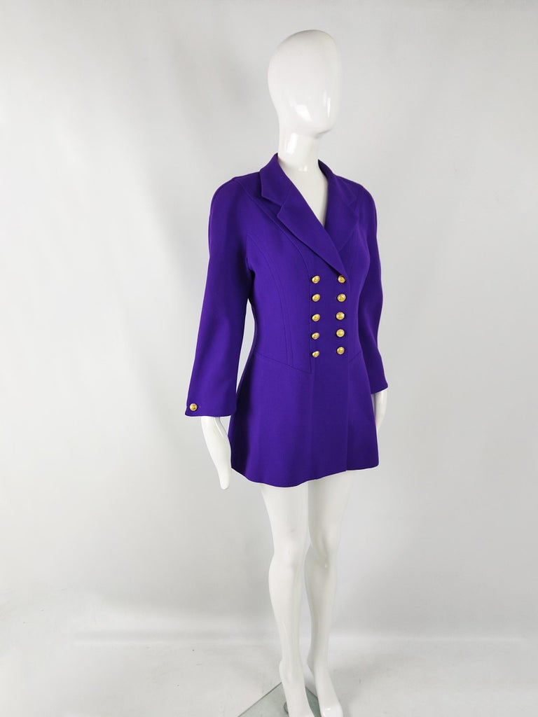 Nina Ricci Vintage Purple Wool Shoulder Padded Mini Pea Coat Jacket ...