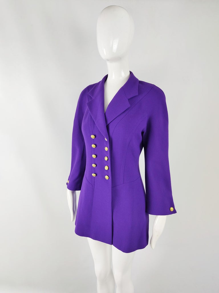 Nina Ricci Vintage Purple Wool Shoulder Padded Mini Pea Coat Jacket ...