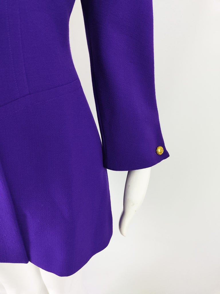 Nina Ricci Vintage Purple Wool Shoulder Padded Mini Pea Coat Jacket ...