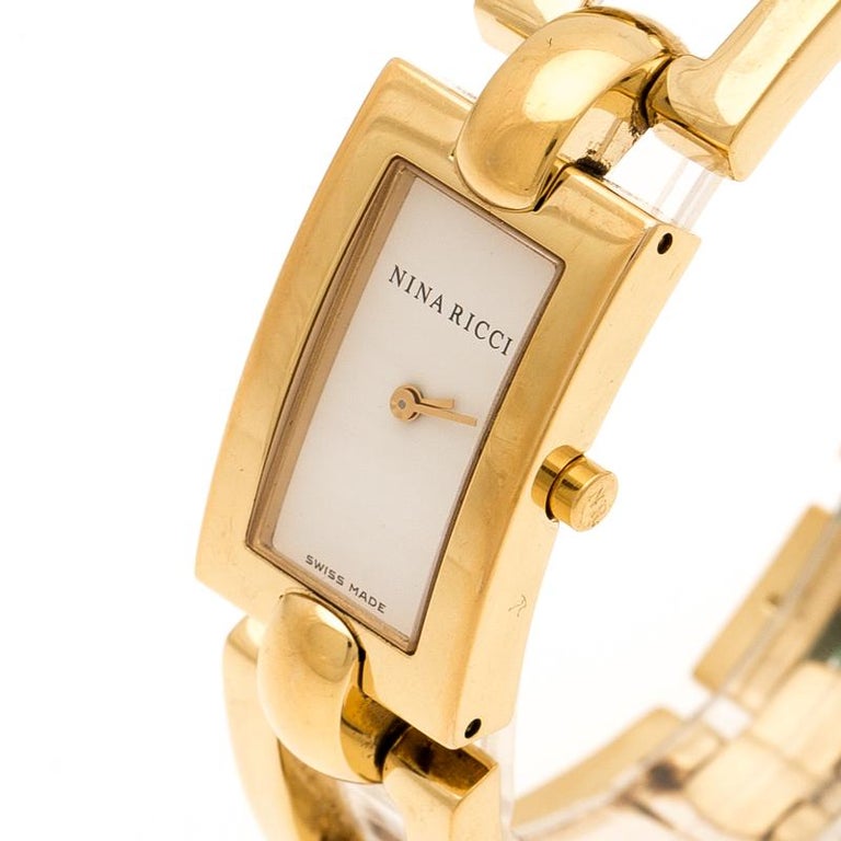 Nina Ricci White Dial Gold Plated Stainless Steel Classic Rectangular ...
