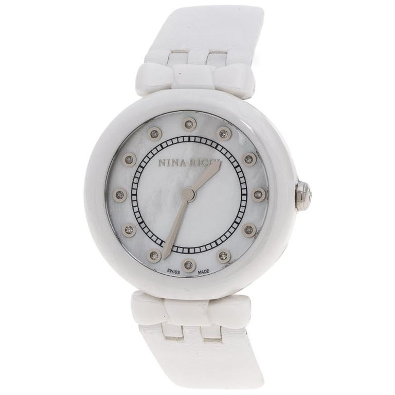 Nina Ricci White Mother of Pearl and Diamonds Ceramic N054004SM Women's ...