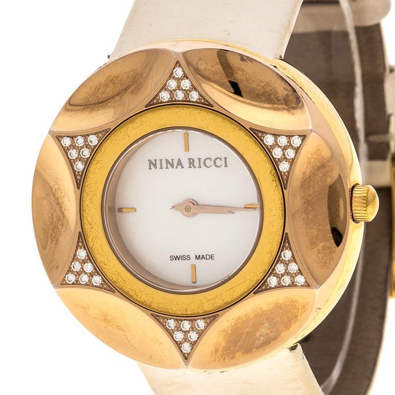 Nina Ricci White Mother Of Pearl Gold Plated Steel Women''s Wristwatch ...