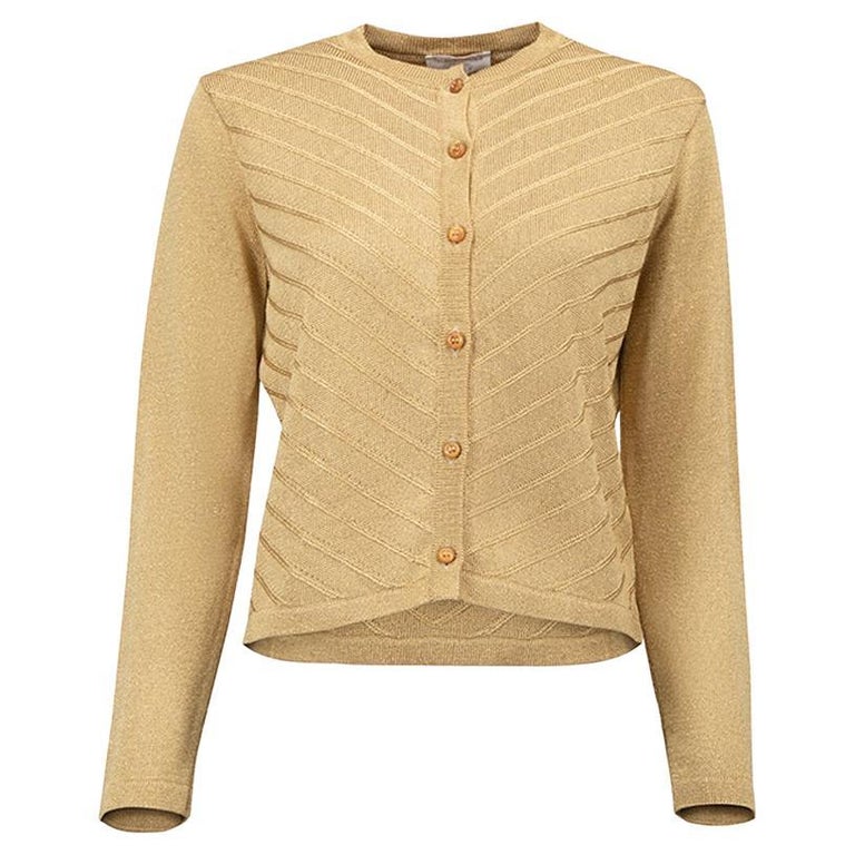 Nina Ricci Women's Gold Diagonal Striped Knit Cardigan For Sale at 1stDibs