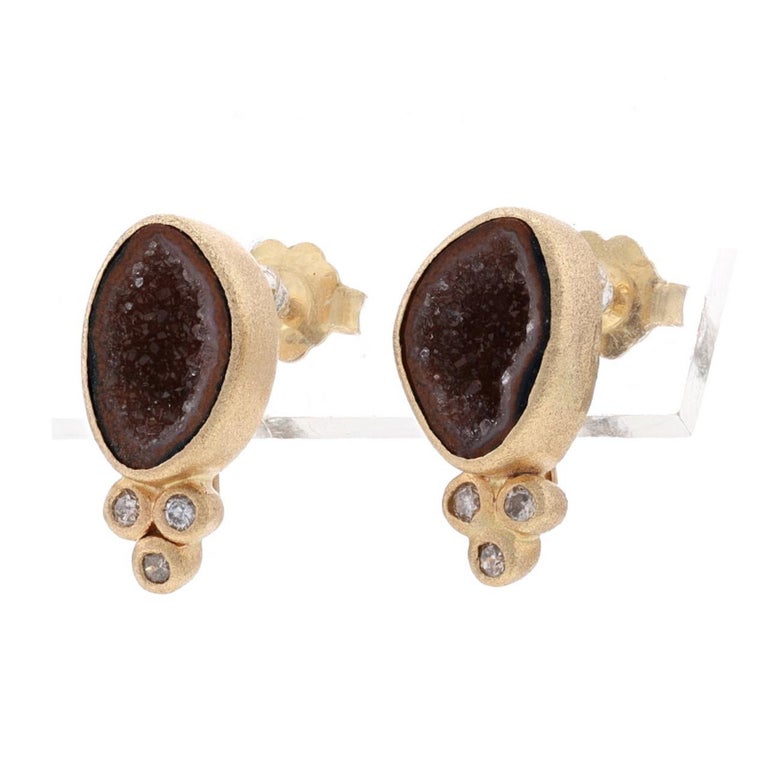 Nina Wynn Lilly Geode and Diamond Studs Earrings Yellow Gold 18k ...