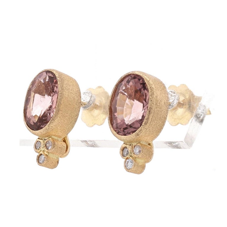 Nina Wynn Lilly Pink Tourmaline and Diamond Stud Earrings Yellow Gold ...