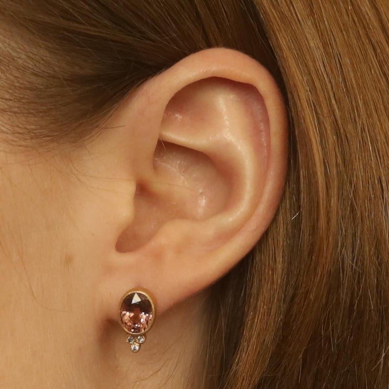 Nina Wynn Lilly Pink Tourmaline and Diamond Stud Earrings Yellow Gold ...