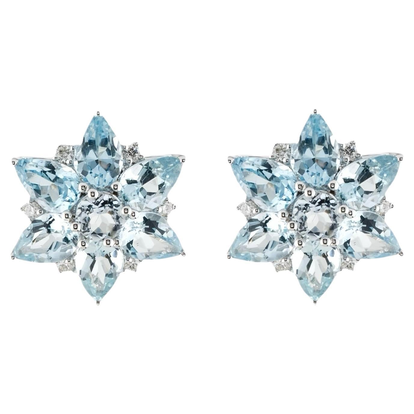 Nina Zhou Aquamarine Diamond Snowflake Earrings For Sale at 1stDibs