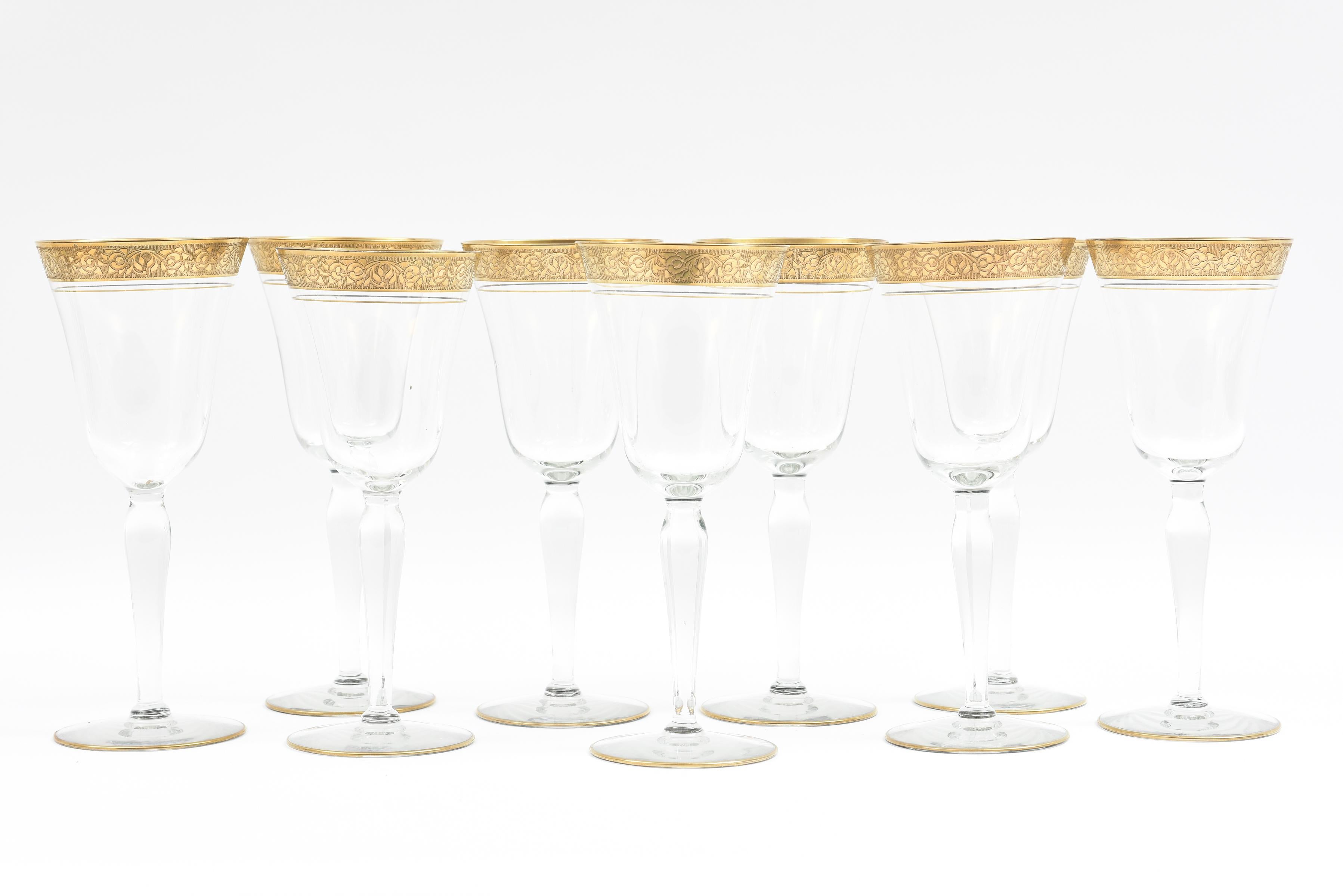 Nine 24-Karat Gold Trimmed Vintage Goblets, American Midcentury at 1stDibs
