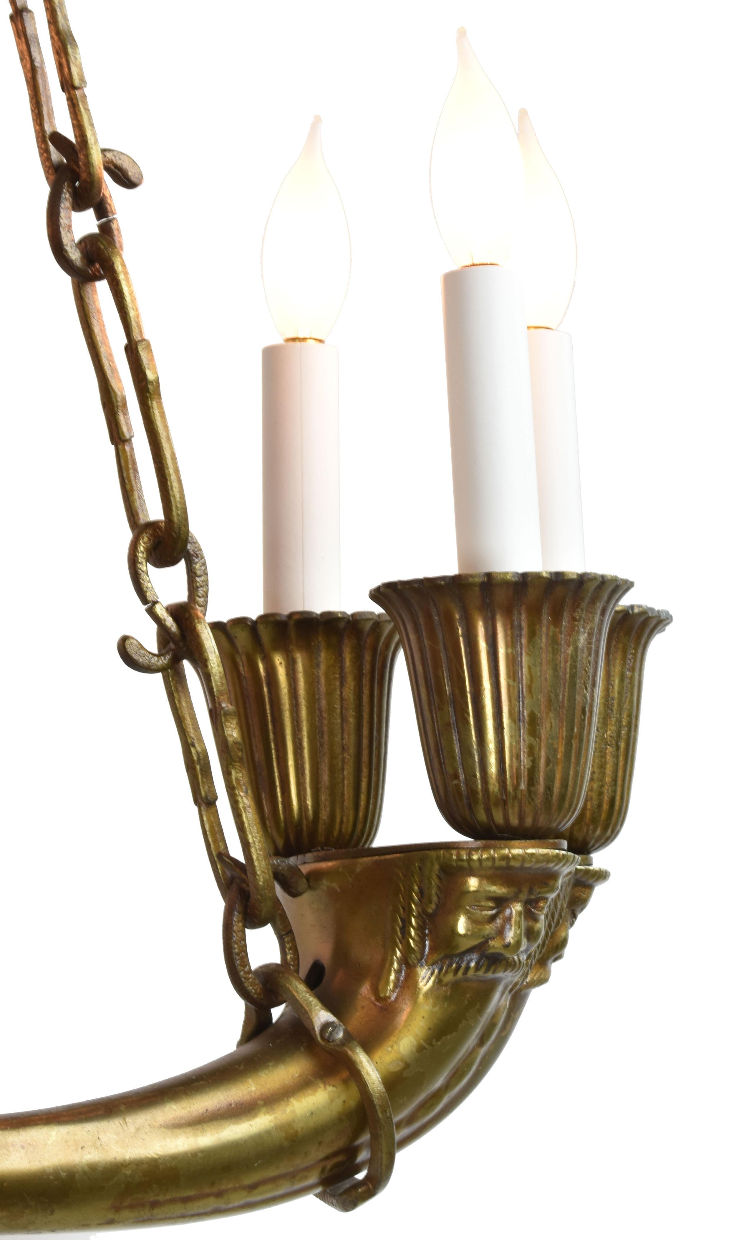 Nine Candle Bronze Figural Chandelier in the Manship Style For Sale at ...