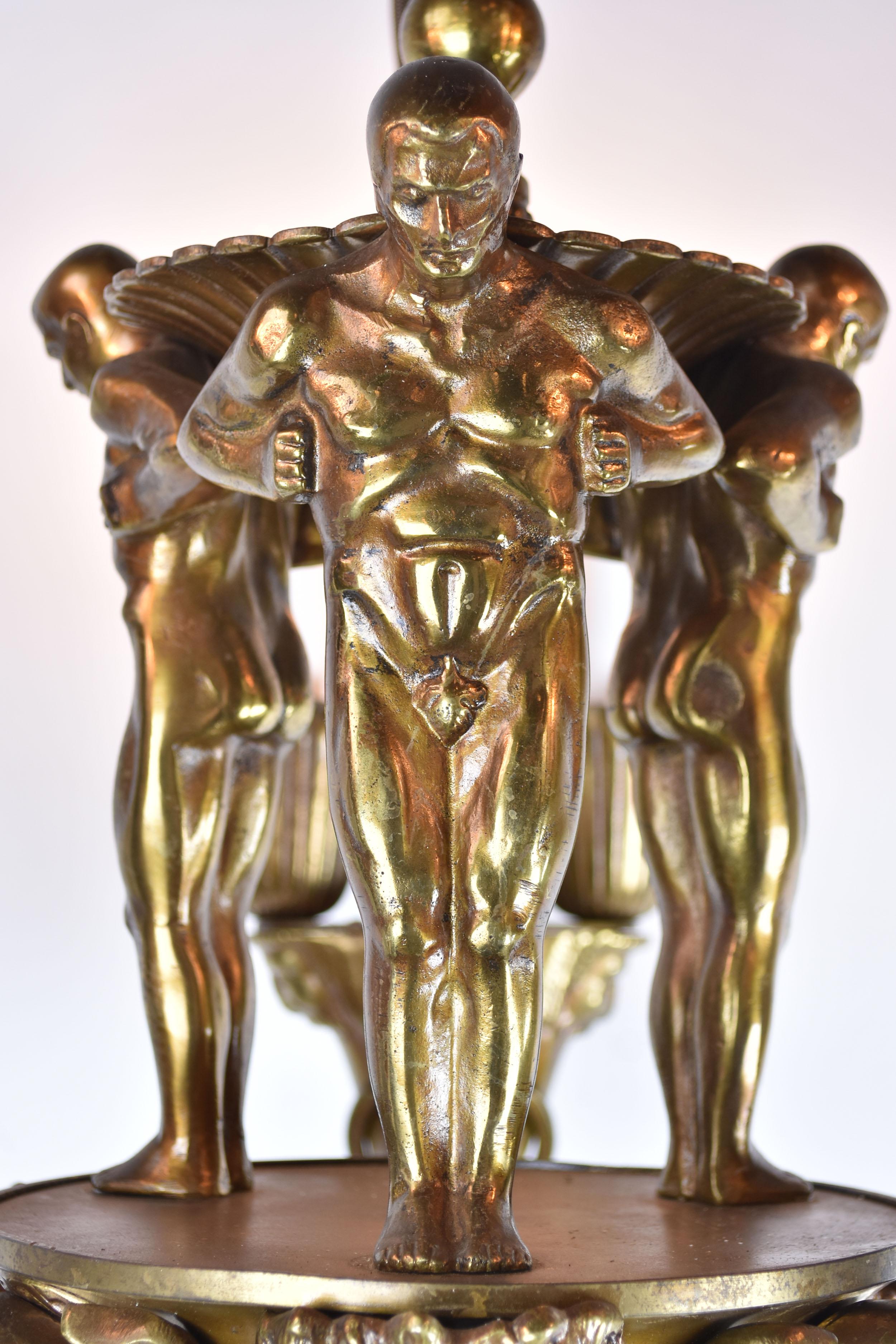 Nine Candle Bronze Figural Chandelier in the Manship Style For Sale at ...