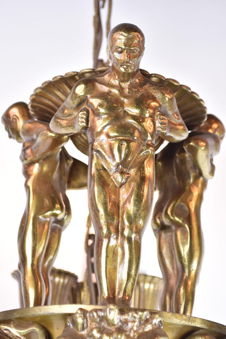 Nine Candle Bronze Figural Chandelier in the Manship Style For Sale at ...
