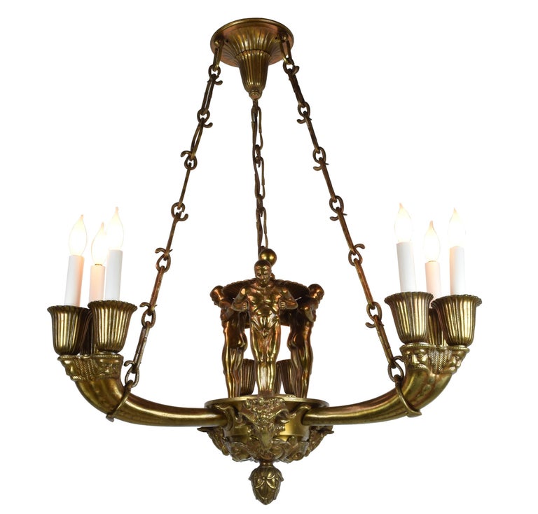 Nine Candle Bronze Figural Chandelier in the Manship Style For Sale at ...