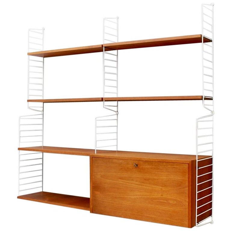 Nisse Strinning Wall System String Shelf in Teak Wood Sweden 1950s at ...